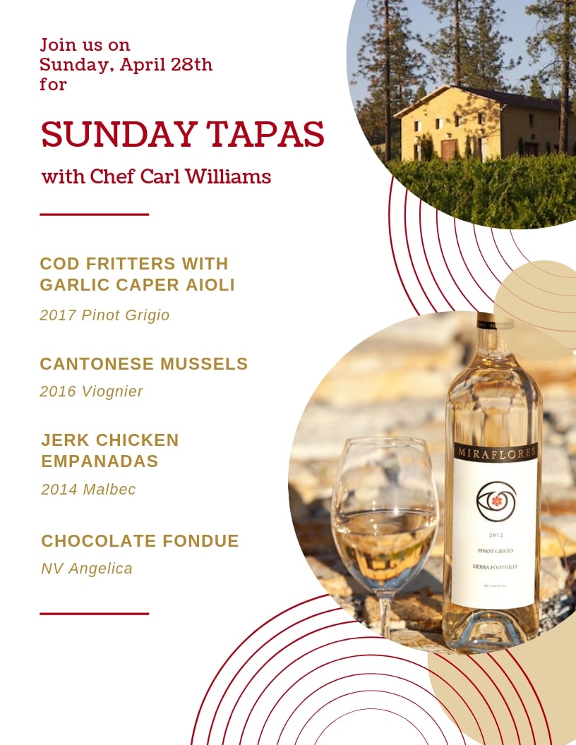 “Sunday Tapas” with Chef Carl Williams – Miraflores Winery