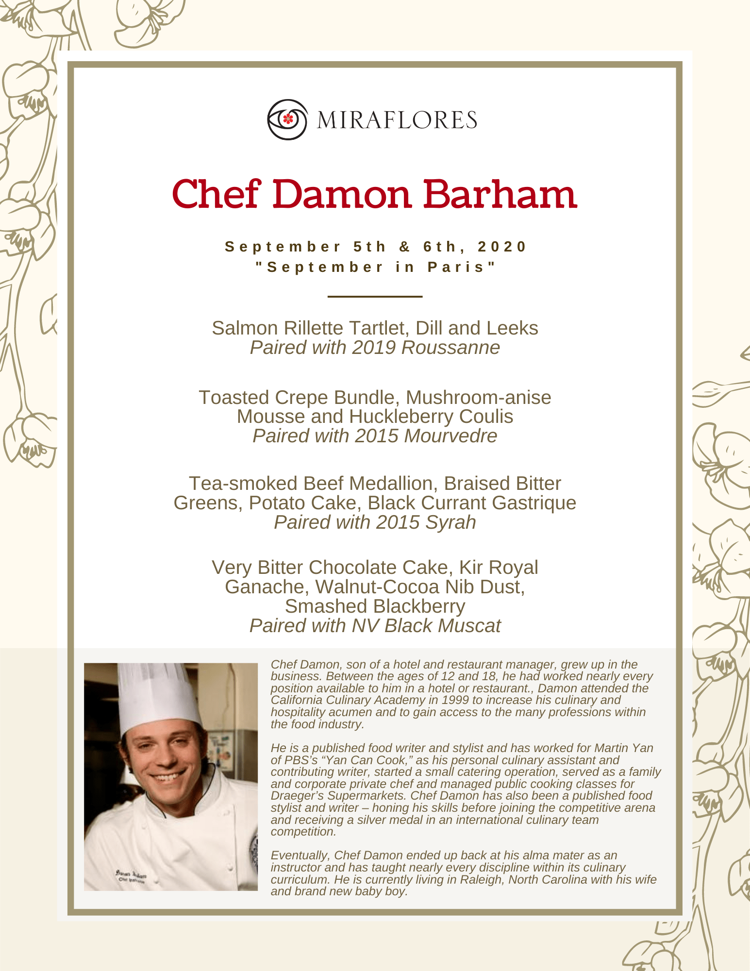 Summer Pairing with Chef Damon Barham – Miraflores Winery